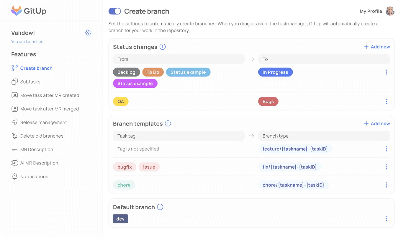 GitUp: Automate your ClickUp and GitLab workflow